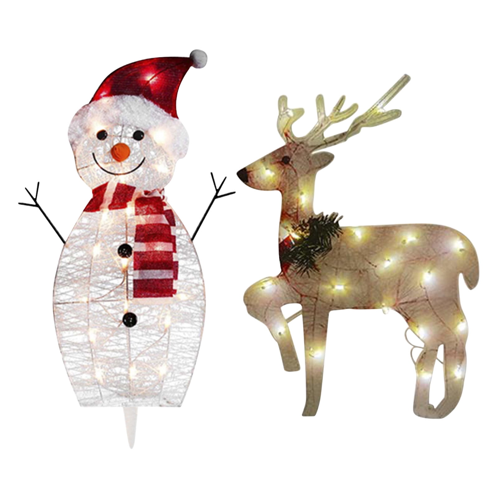 SLYNSHome 2Pcs Christmas Pre-Lit Light Up Snowman Deer,Elk Lights ...