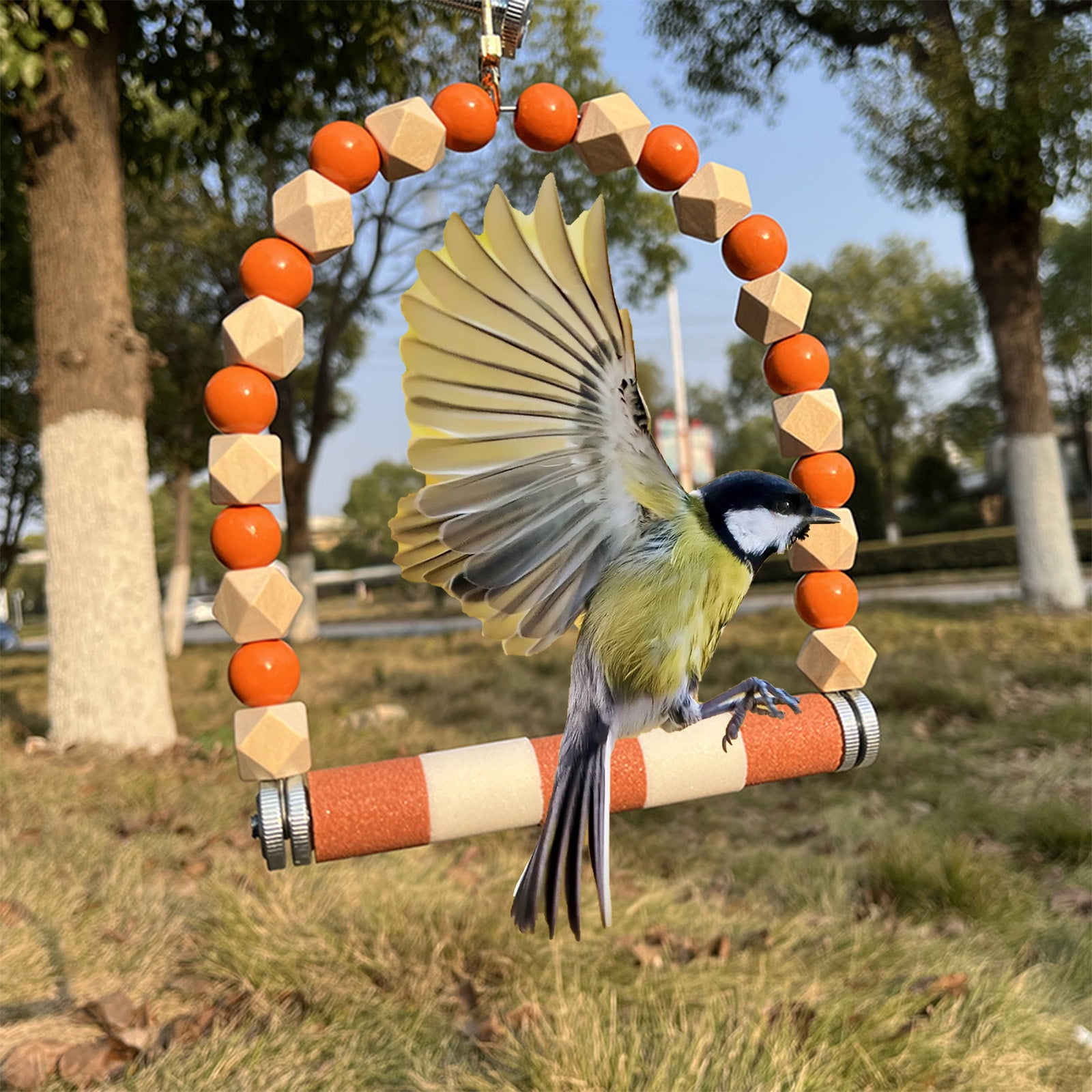 SLYNSHome Bird Toys Wooden Bird Swing,Parakeet Swing Toy Cockatiel ...