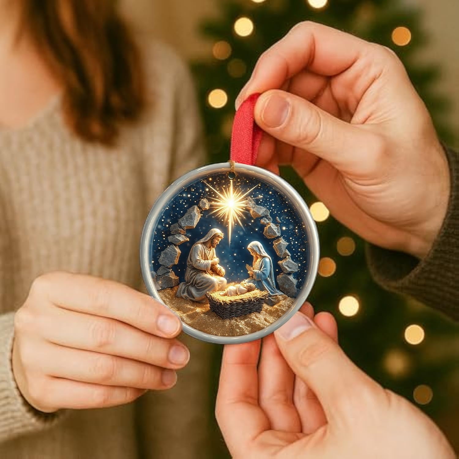 SLYNSHome Christmas Tree Nativity Scene Ornaments Religious Christmas ...