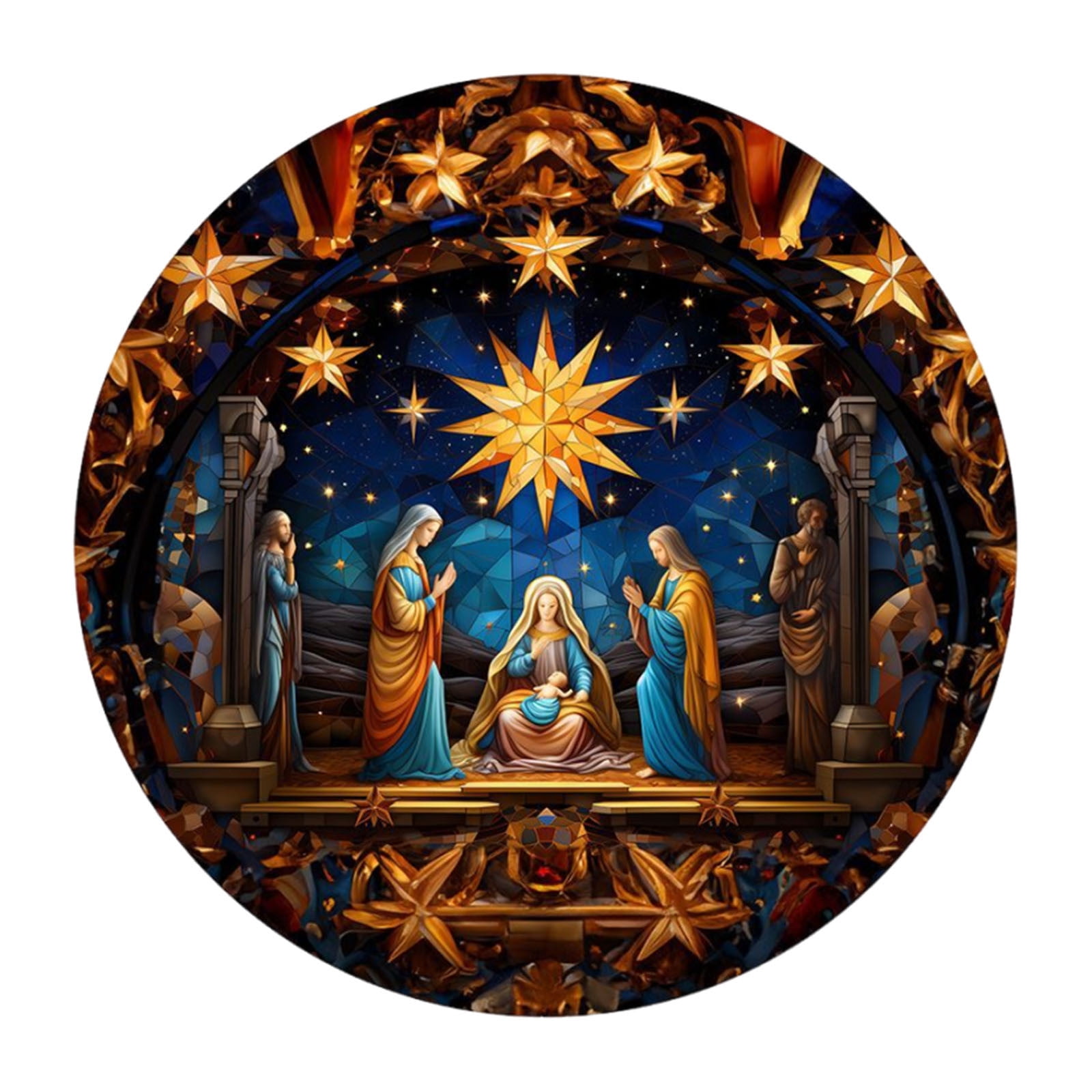 SLYNSHome Christmas Tree Nativity Scene Sign Ornaments 3D Nativity ...