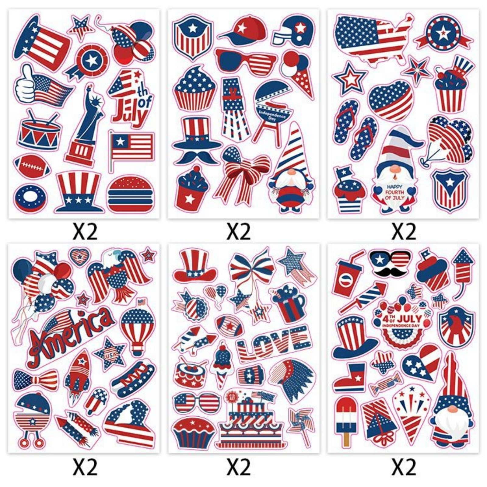 SLYNSHome 12 Sheets 4th of July Stickers,Patriotic Independence Day Red ...