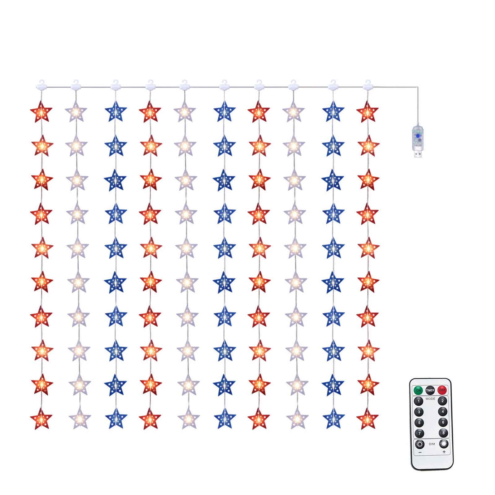 SLYNSHome 4th of July Decorations Red White Blue String Lights with 100 ...