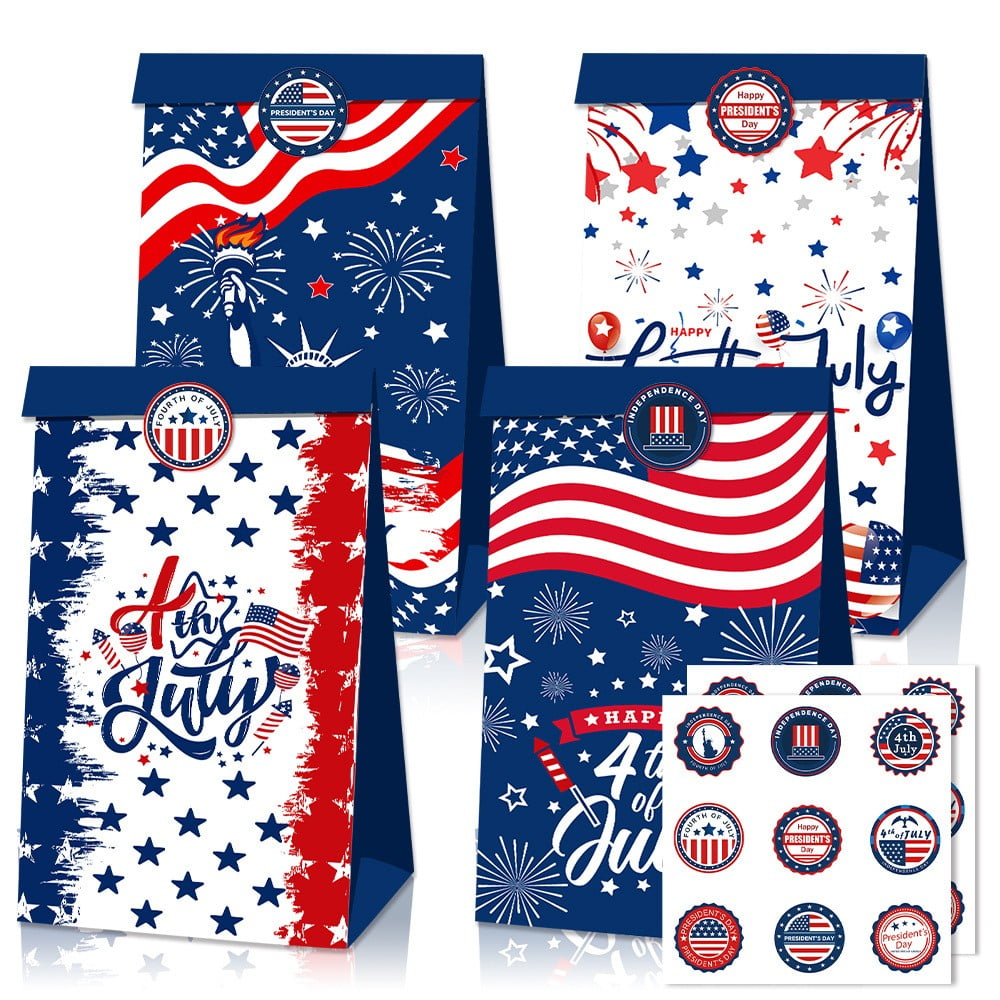 SLYNSHome 4th of July Wrapped Treat Bags with Patriotic Stickers Labels ...