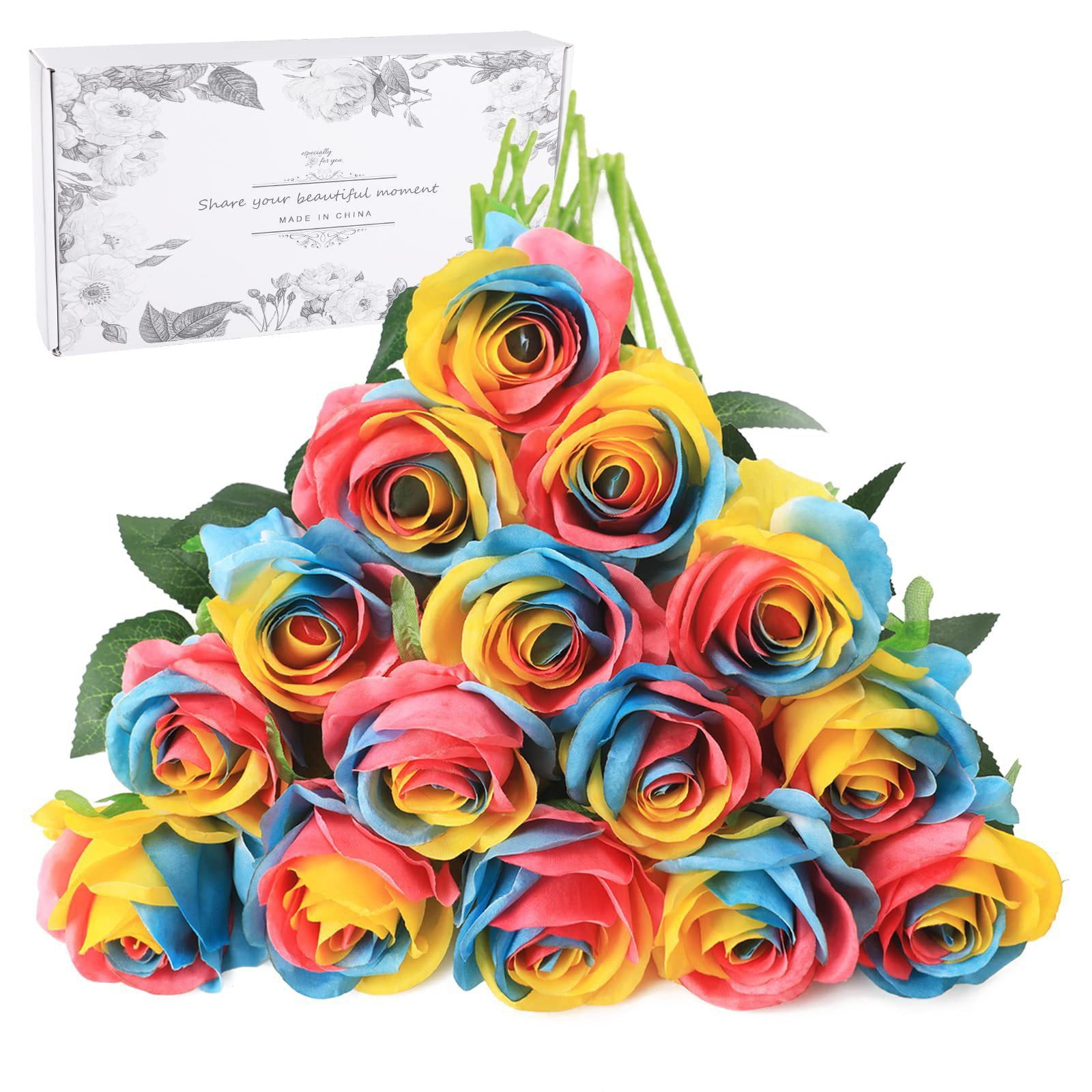 SLYNSHome Artificial Flowers Fake Silk Rose - 19.7 inch - Fade ...