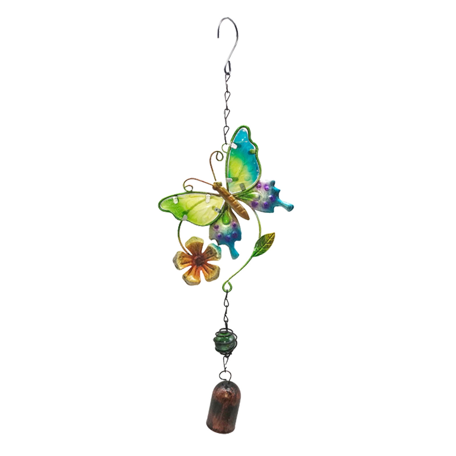 SLYNSHome Butterfly Wind Chimes,Painted Stained Glass Metal Butterfly ...