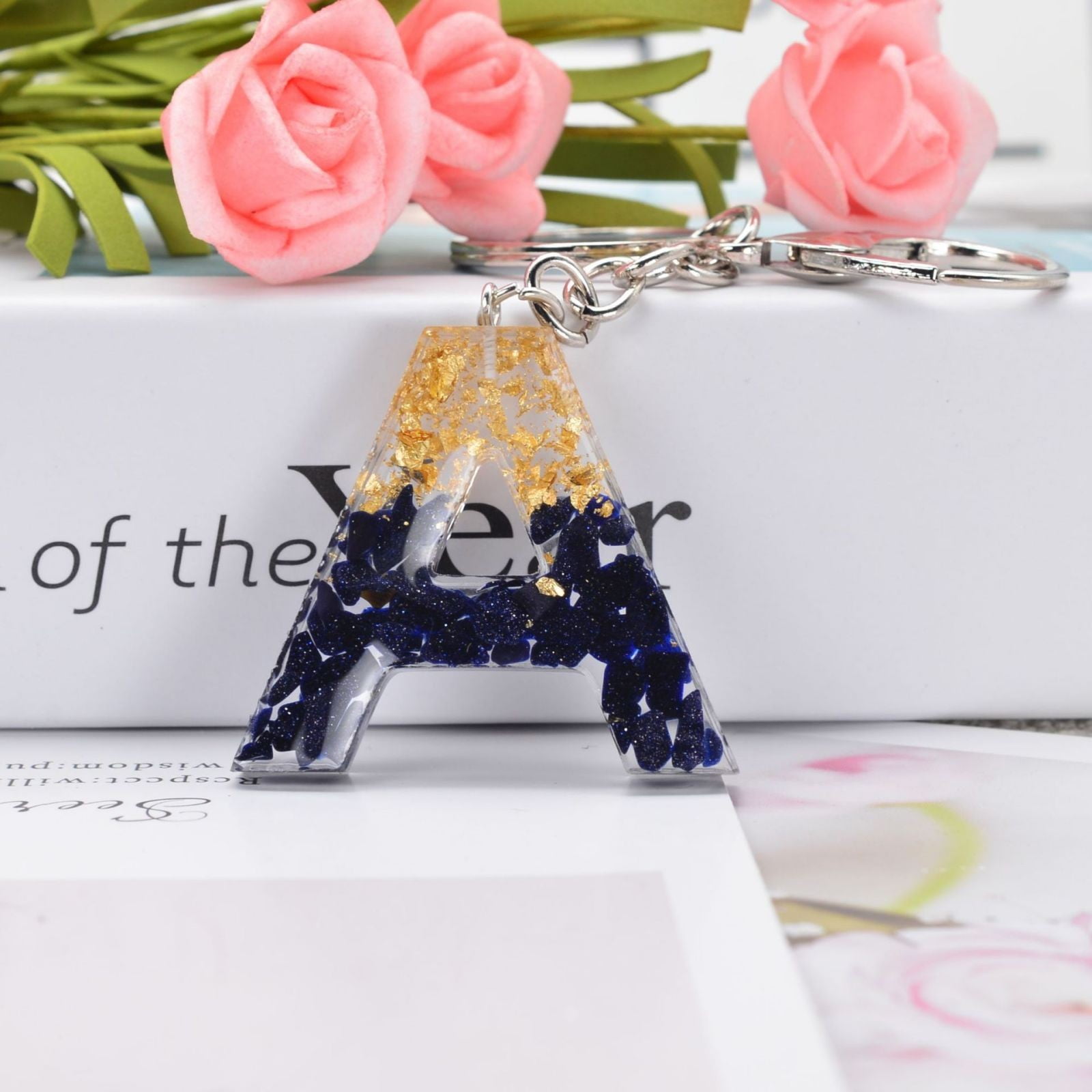 SLYNSHome Letters Keychain Pendant,Crystal Glue Fashion Black Sparkling ...