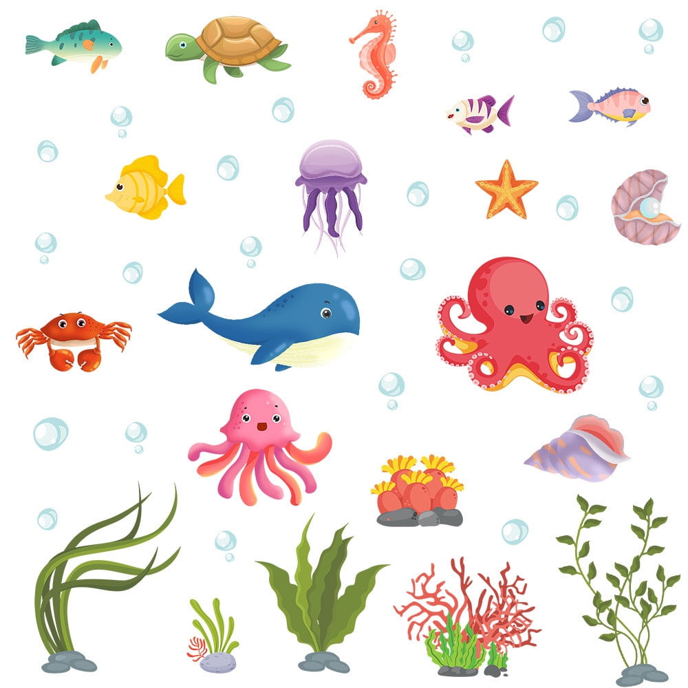 SLYNSHome Clearance Ocean Wall Decals Peel and Stick,Colorful Under The ...
