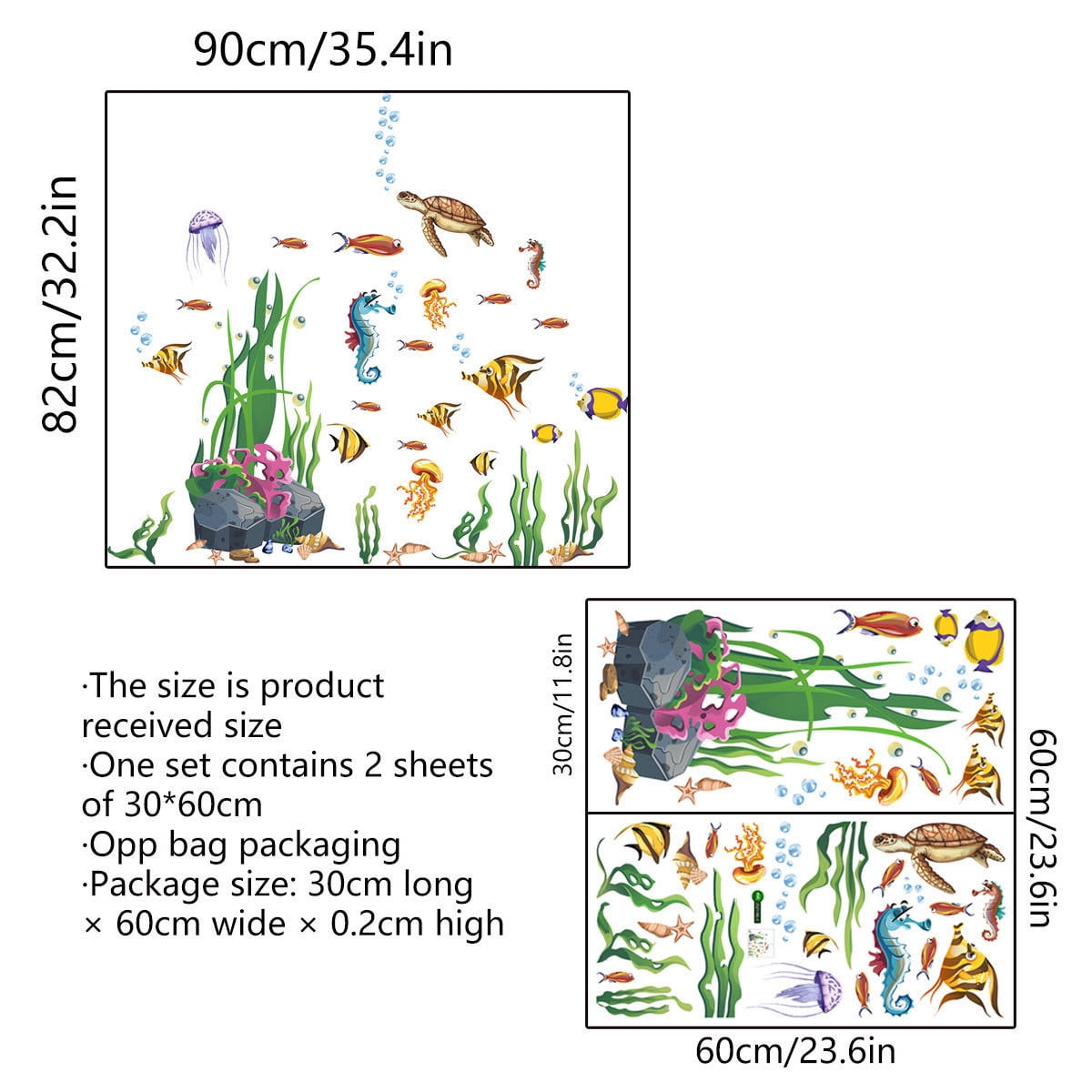 SLYNSHome Clearance Ocean Wall Decals Peel and Stick,Colorful Under The ...