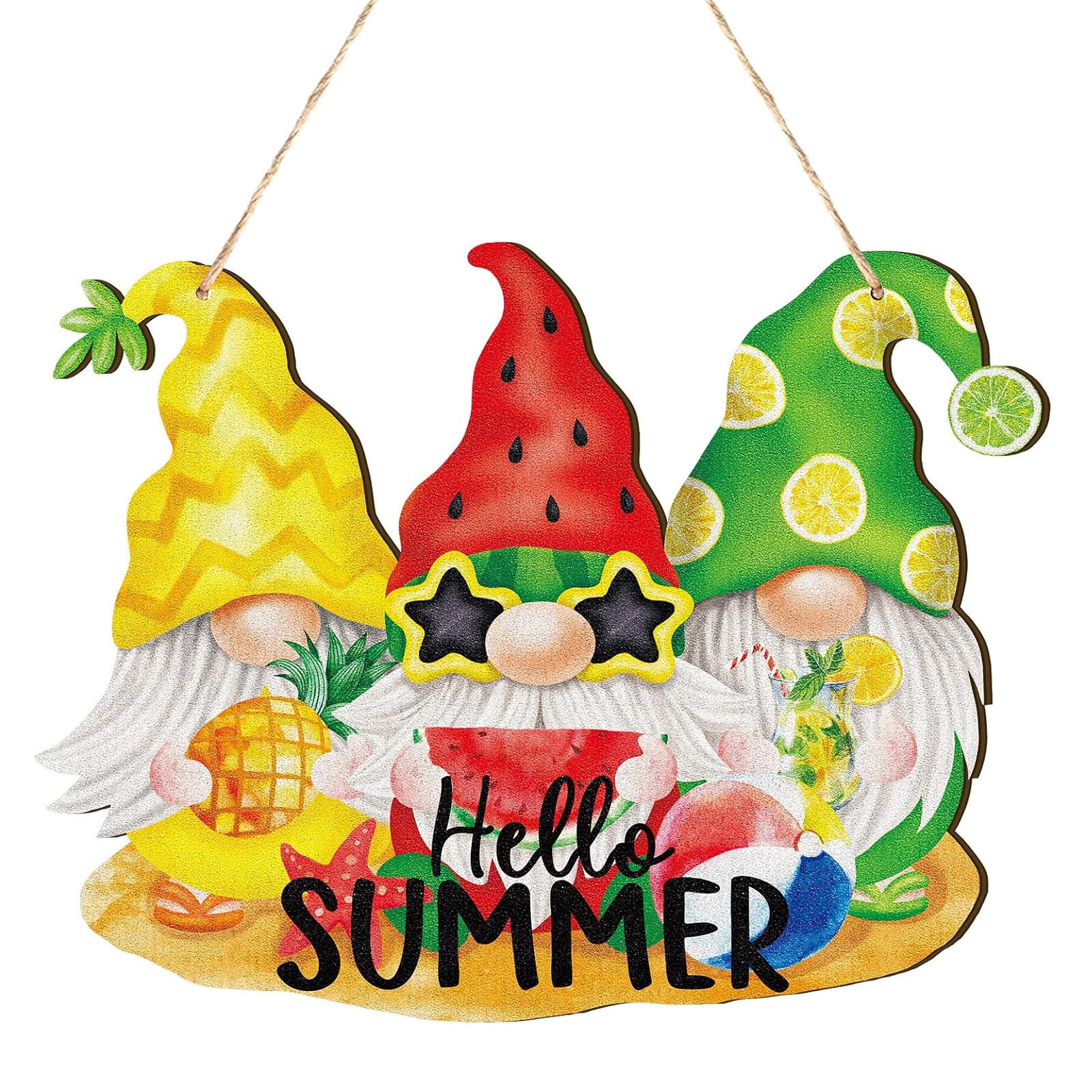 SLYNSHome Summer Gnome Welcome Plaque for Front Door Decor,Wooden ...