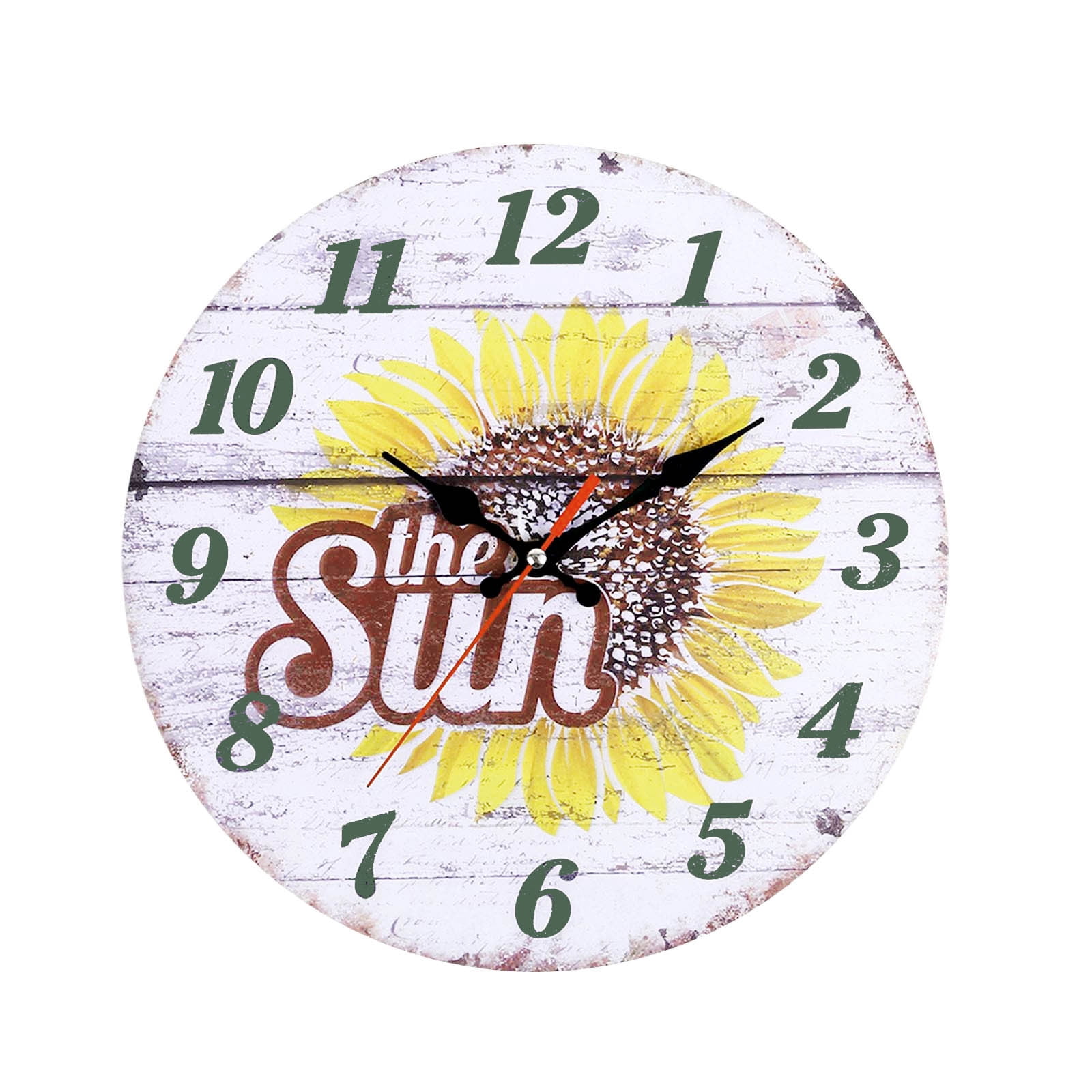 SLYNSHome Summer Sunflower Wall Clock,Wooden Retro Rustic Floral ...