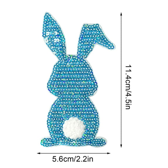 SLYNSHome Easter Rabbit Iron On Patches Blue Bunny Embroidered Sew ...