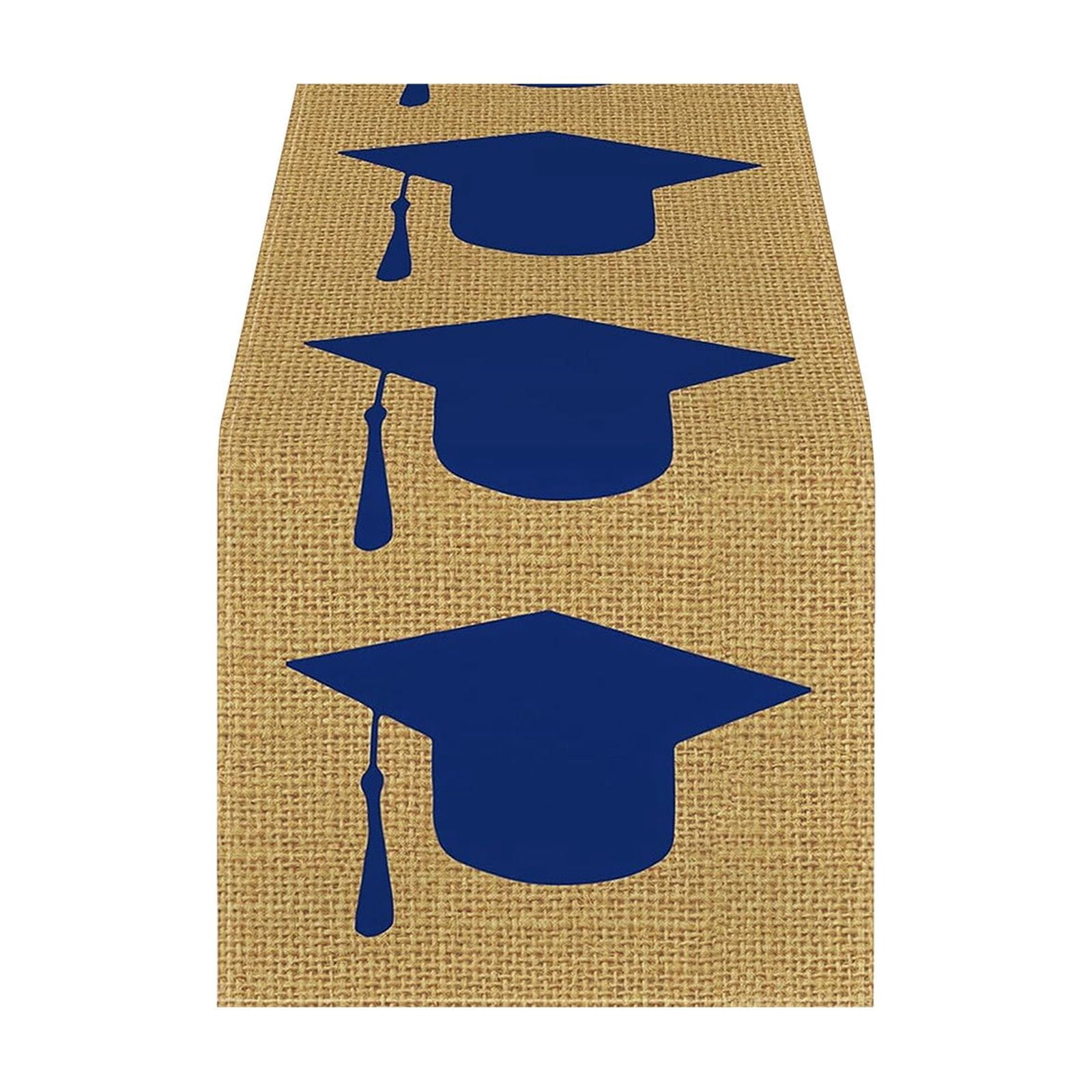 SLYNSHome Graduation Party Table Runner, Blue Graduation Cap Print ...