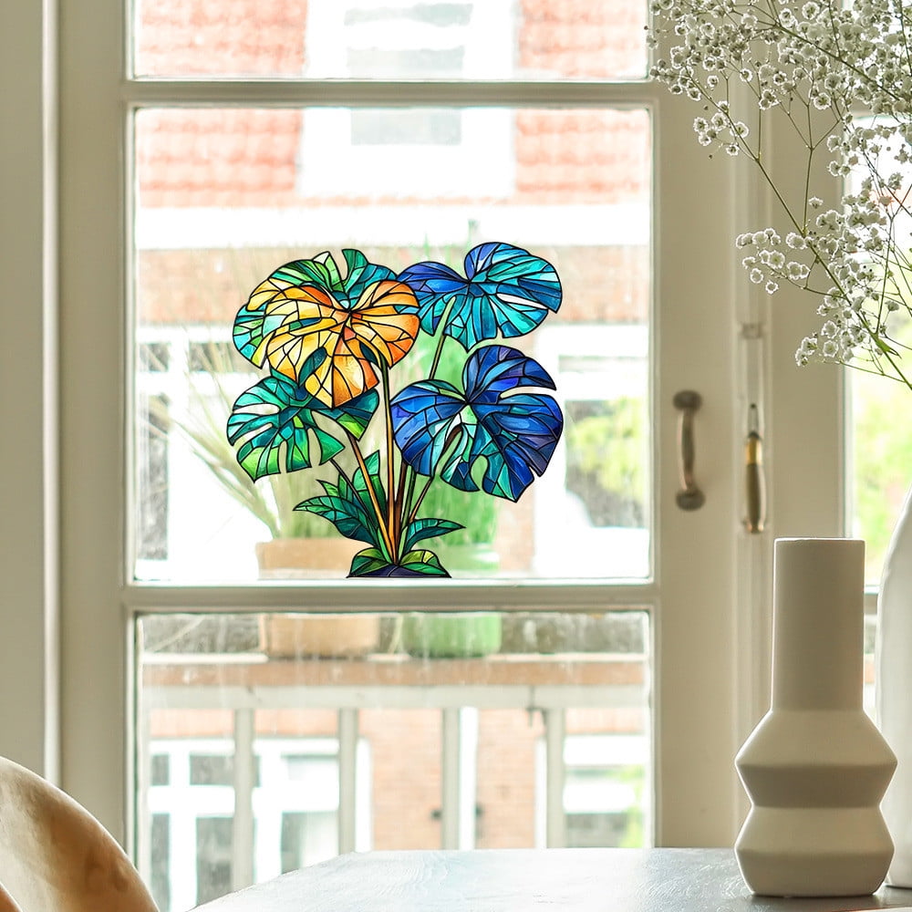 SLYNSHome Green Potted Window Clings Plants Window Stickers Tropical ...