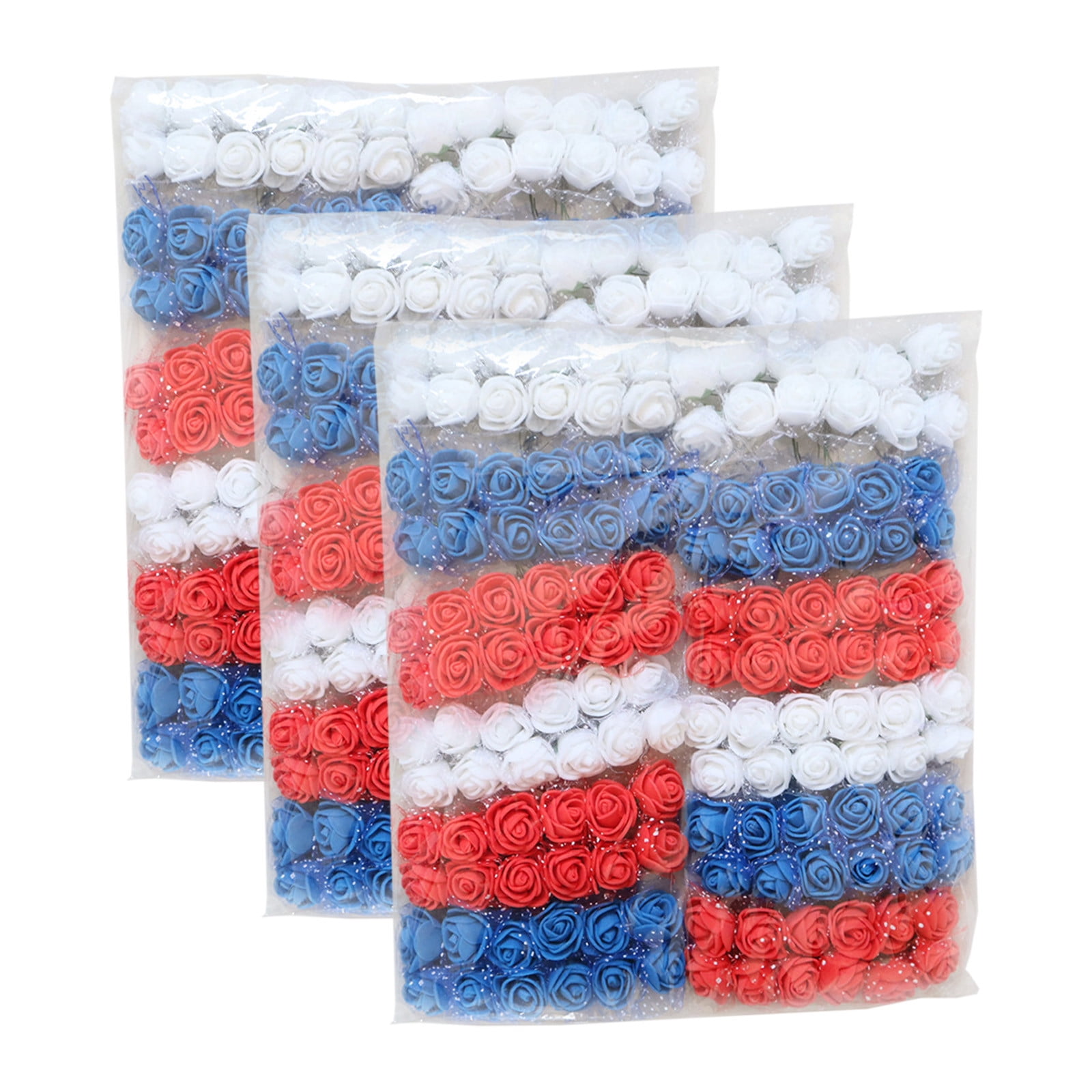 SLYNSHome Mini Patriotic Roses Head Bulk 4th of July Artificial Small Rose Flower for ...