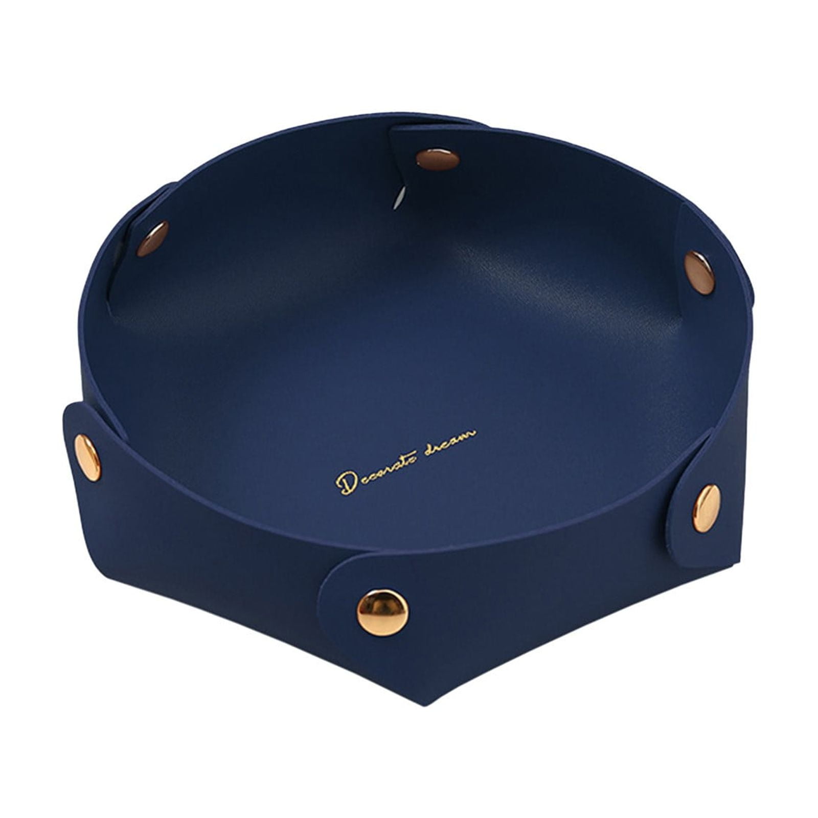 SLYNSHome PU Leather Tray Desktop Storage Organizer,Blue Retro Bedside ...
