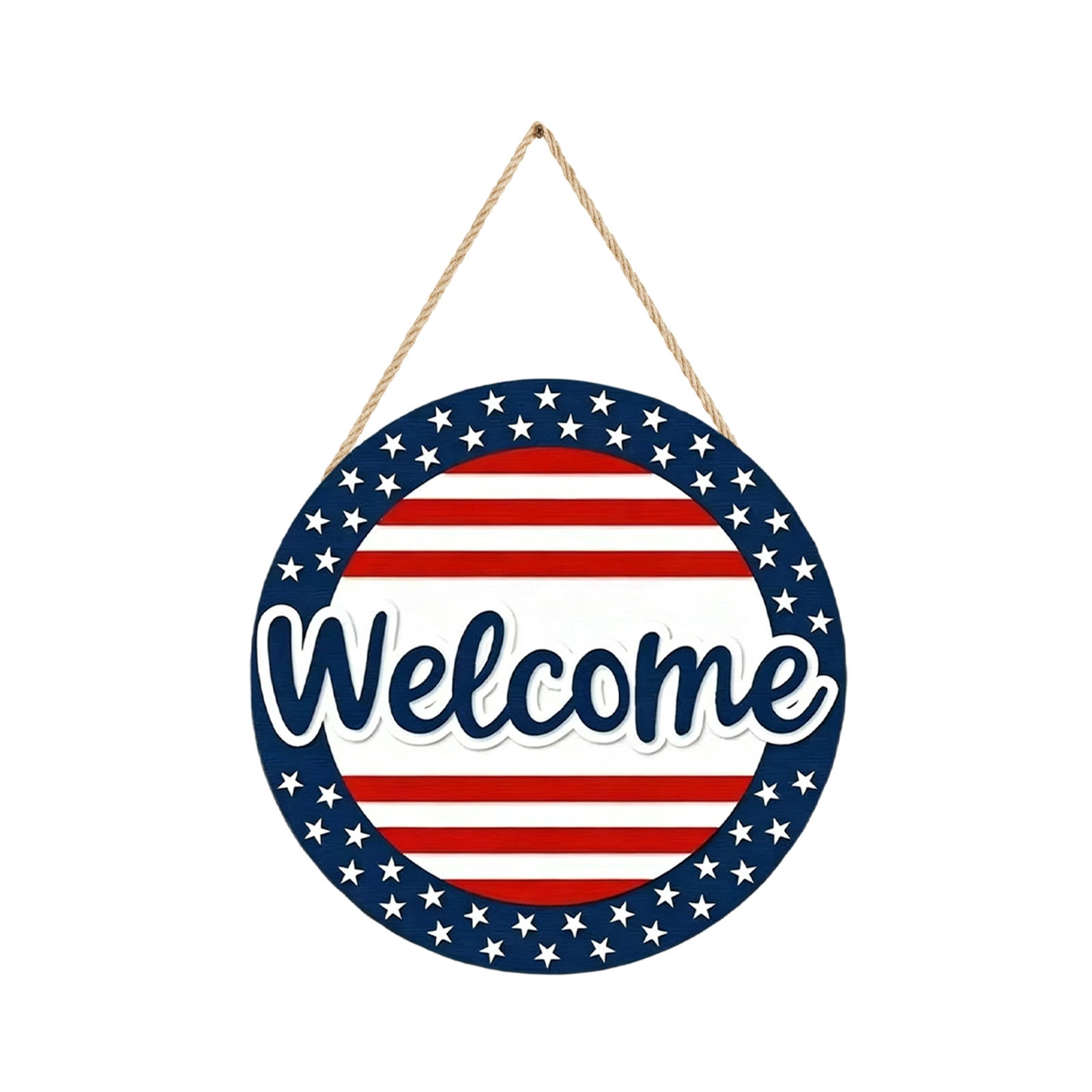 SLYNSHome Patriotic Full Flag Welcome Door Sign, Round Wooden Hanging ...
