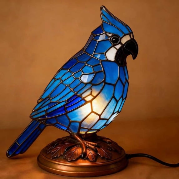 SLYNSHome Stained Glass Birds LED Table Lamp,Blue Vintage Animal Bird ...