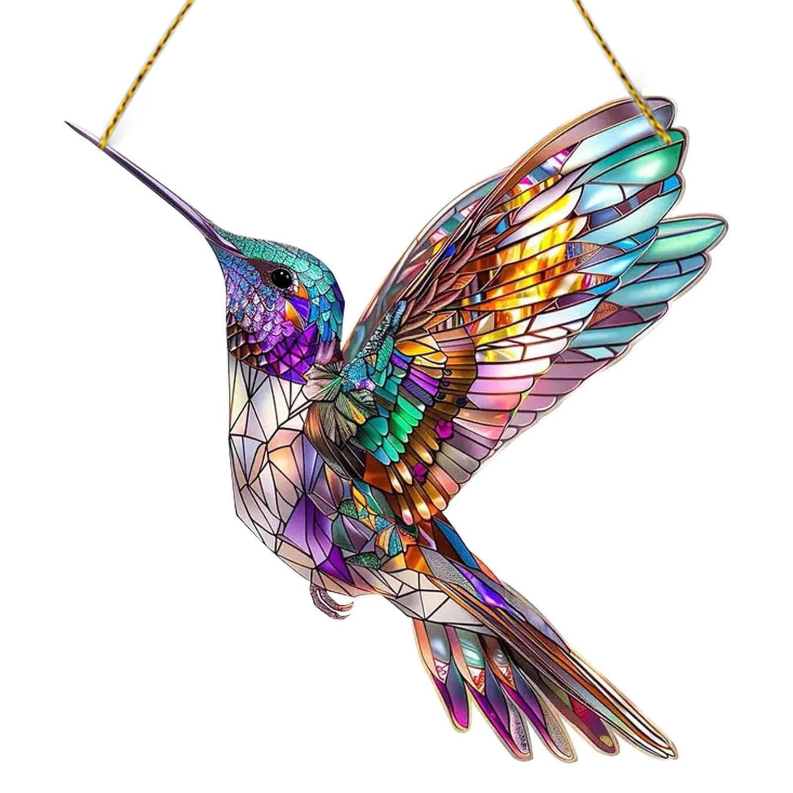 SLYNSHome Stained Hummingbird Suncatchers,Hanging Window Ornament ...