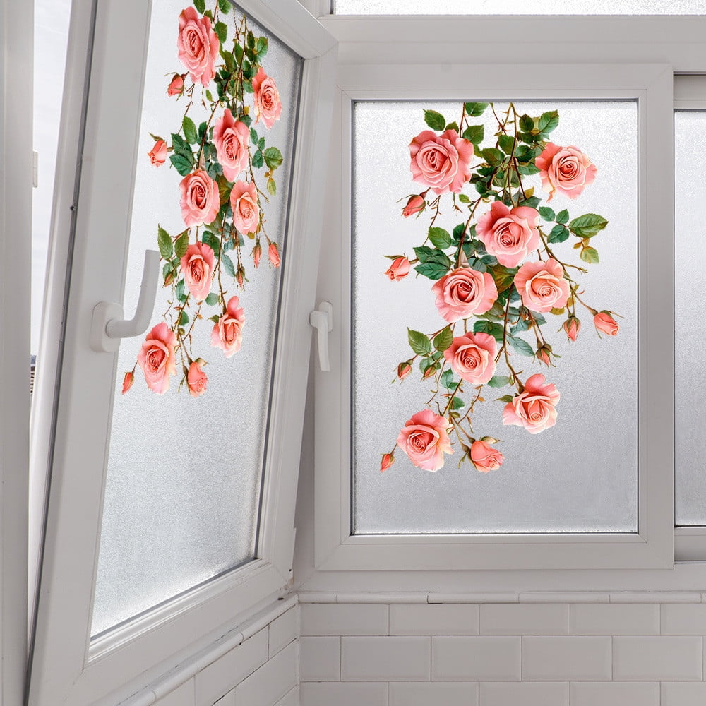 SLYNSHome Window Cling Rose Flower Hanging Vine Stickers Flower Window ...