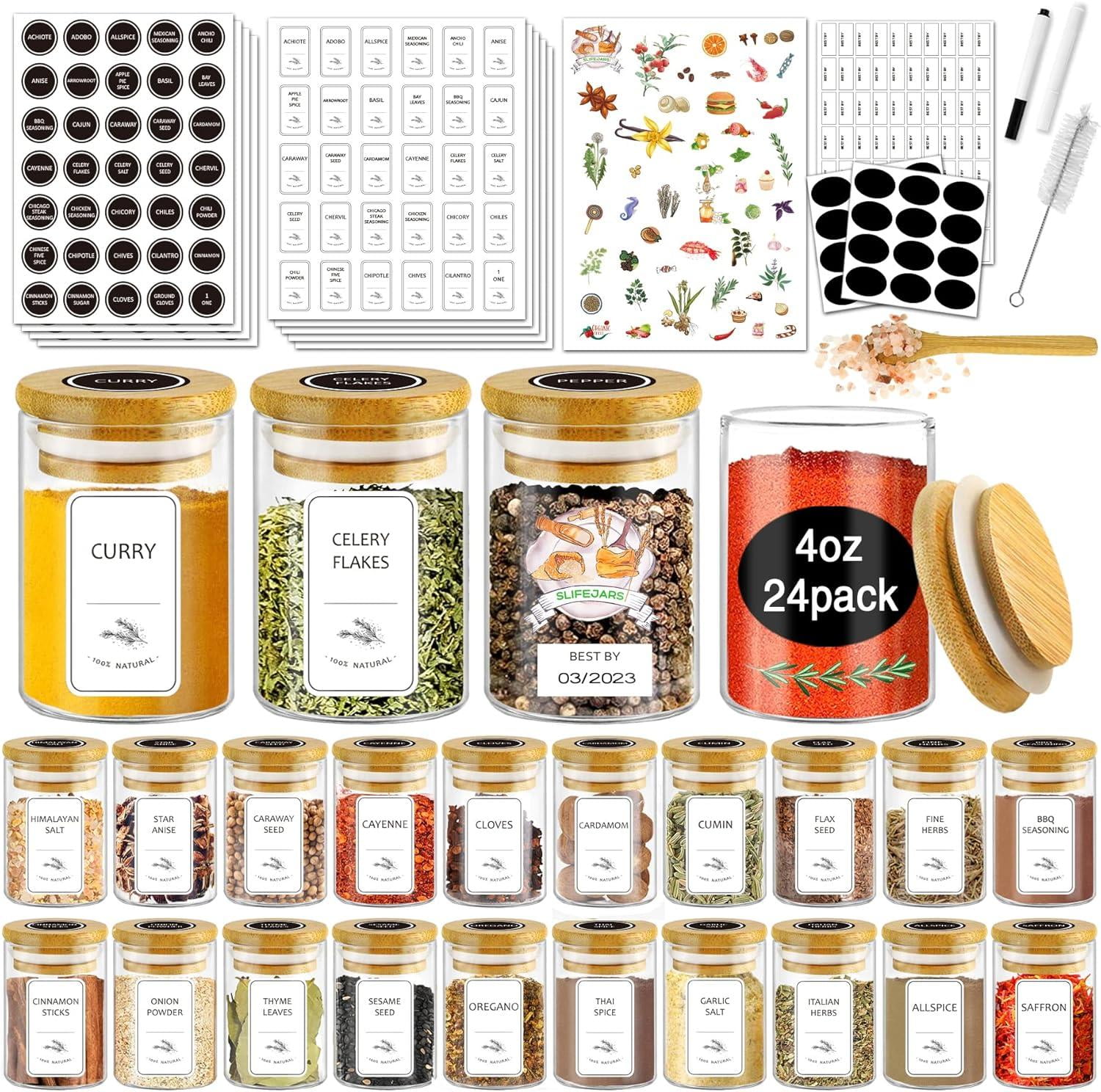 SLifeJars-Spice Jars with Label, 4 oz 24 pcs Spice Containers Glass ...