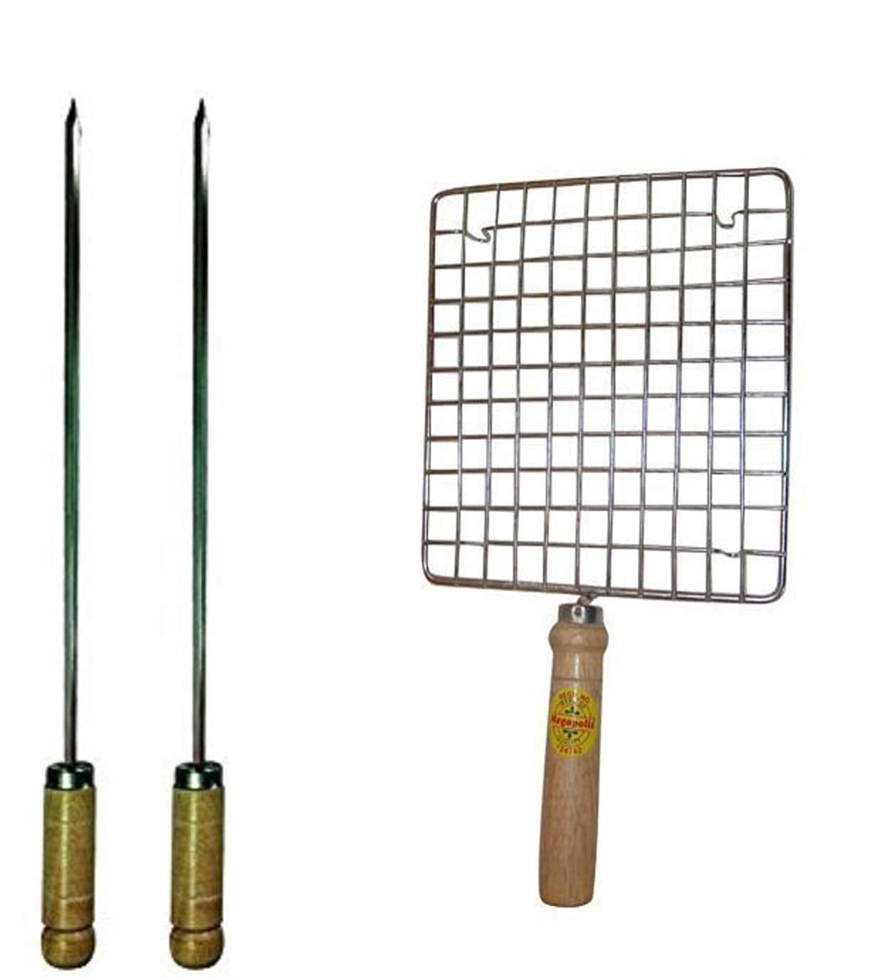 SM Dealers Barbeque Jali Wooden Handle with Pack of 2 Stainless Steel ...
