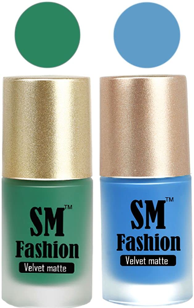SM FASHION Nail Polishes GreenNavy Blue Velvet Matte Nail Paint Combo ...