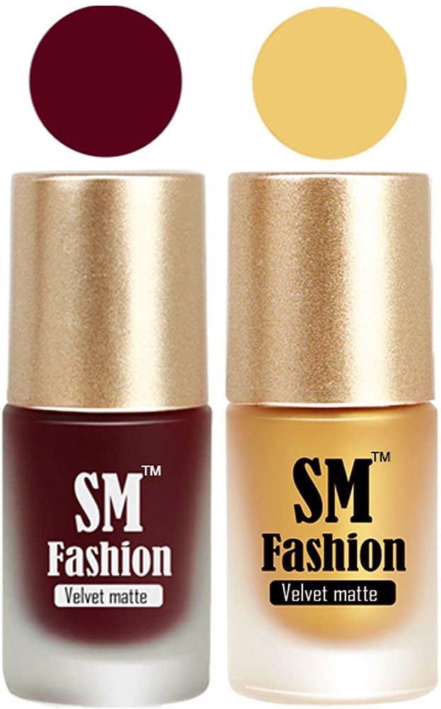 SM FASHION Nail Polishes MaroonGolden Velvet Matte Nail Paint Combo Set ...