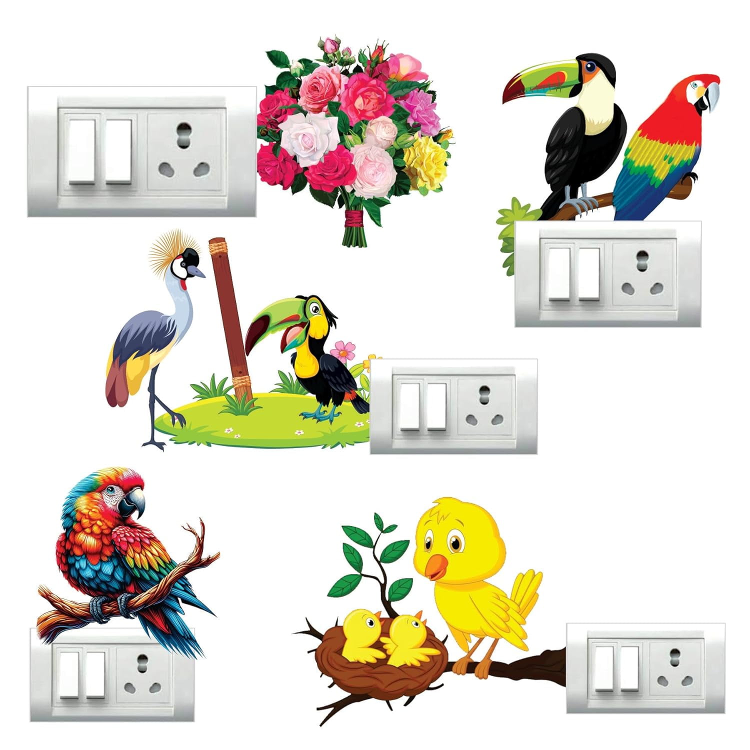 SM PrintsColorful Switch Board Sticker Birds Cage Love Couple Wall ...