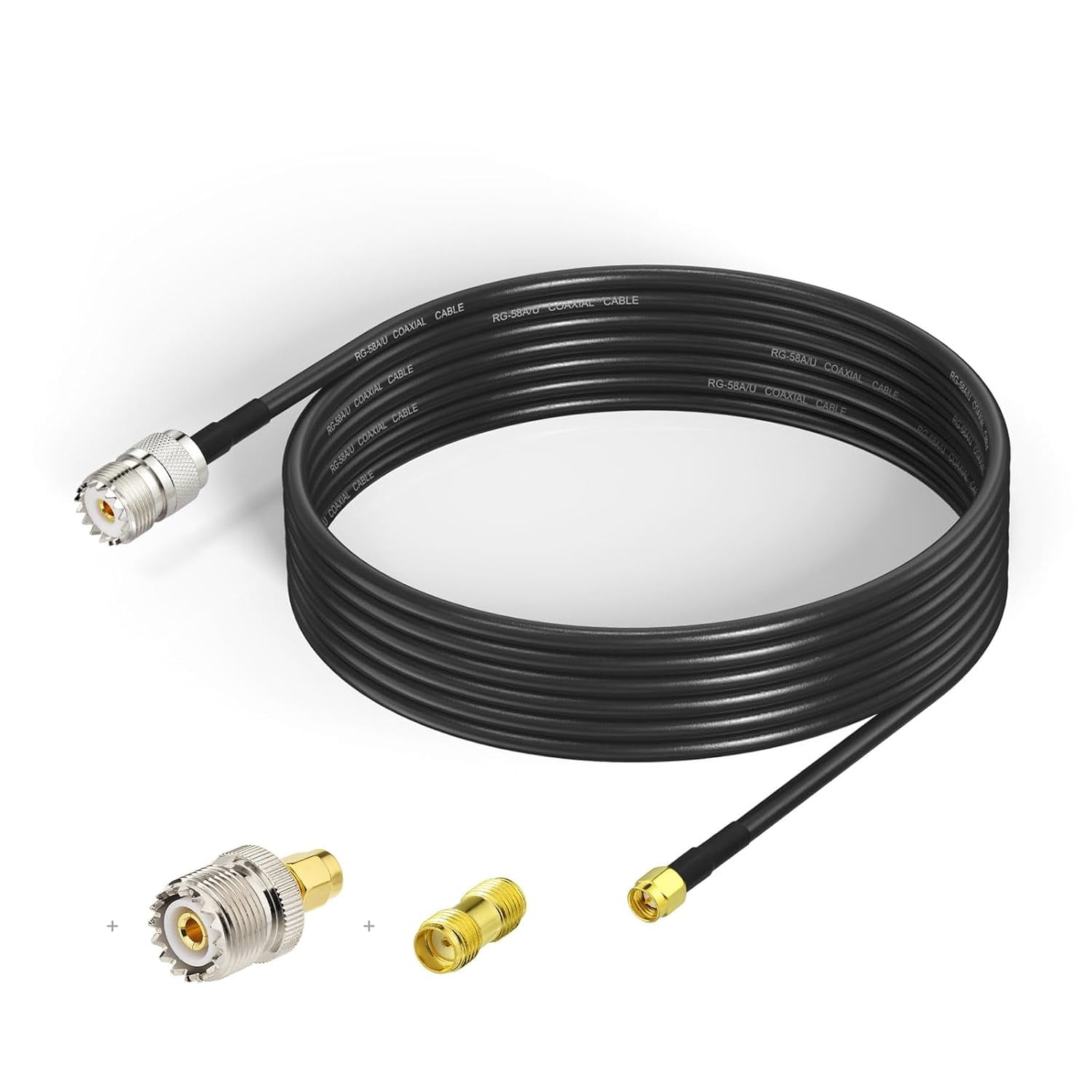 SMA Male to UHF Female SO-239 RF Coax Cable 10ft +2pcs SMA SO239 Adapter for RTL- SDR/Ham CB ...