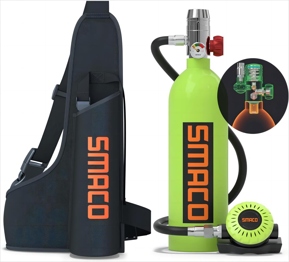 SMACO Mini Scuba Tank 1L Scuba Tank S400 Scuba Underwater Breathing ...