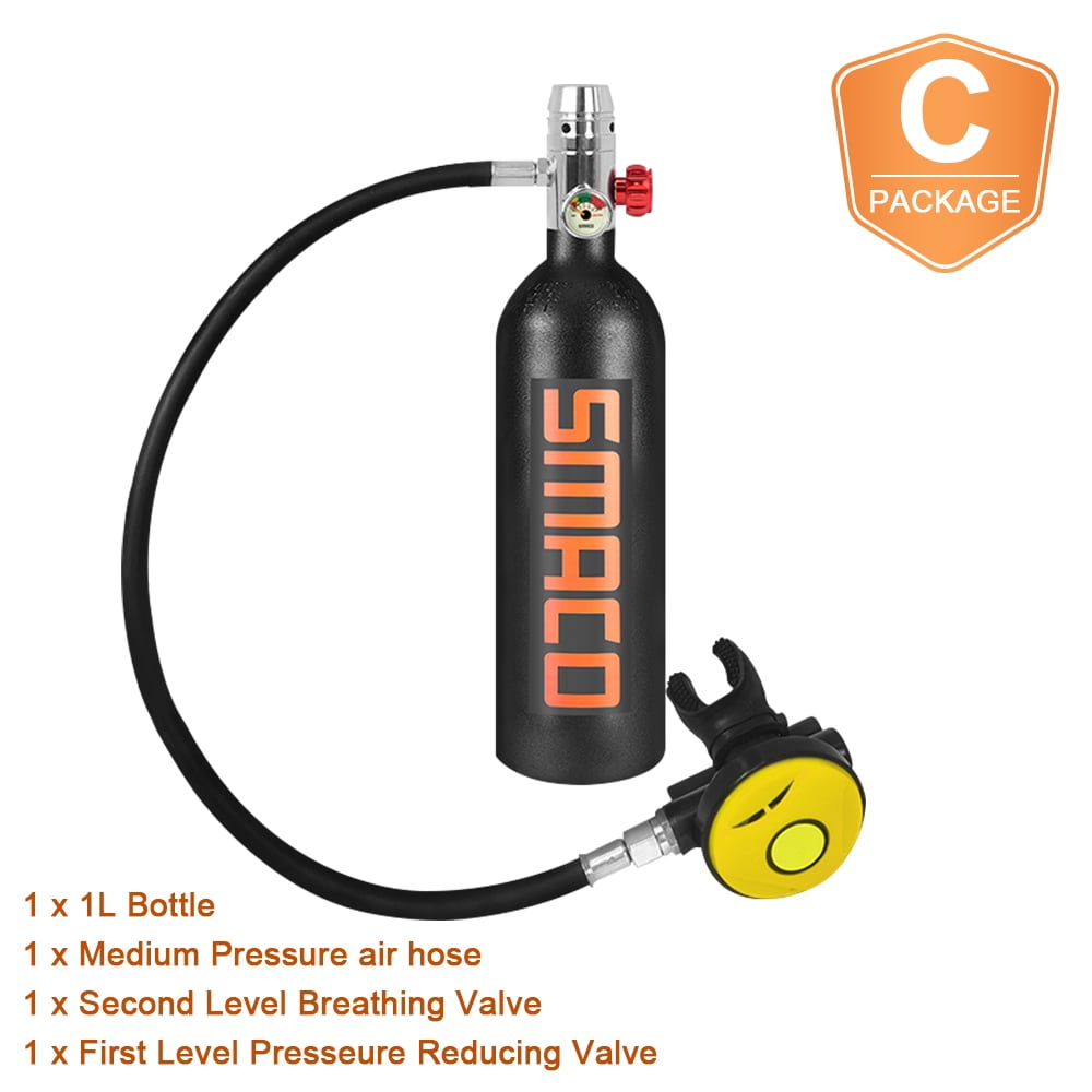 SMACO Mini Scuba Tank 1L Small Diving Tank up to 20 Minutes Dive Time ...