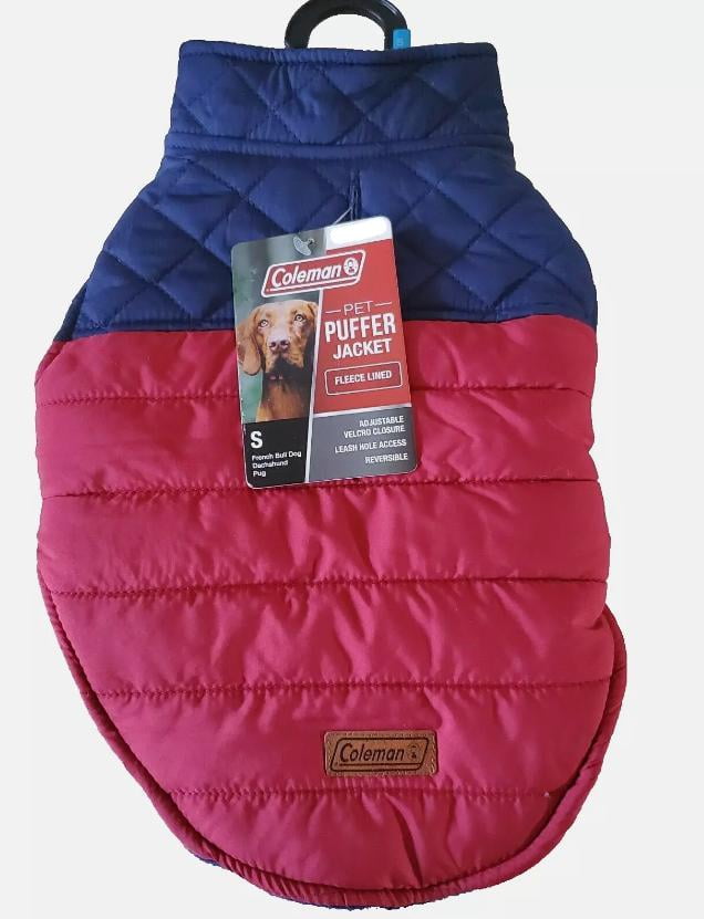 LARGE COLEMAN PET DOG PUFFER JACKET FLEECE LINED REVERSIBLE ADJUSTABLE ...