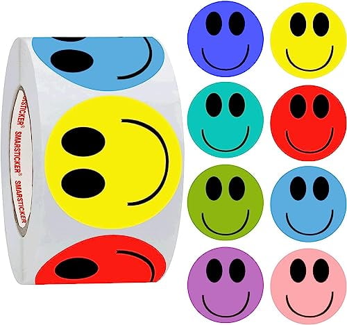 SMARSTICKER Color Yellow Smile Face Happy Stickers 2" Inch Round Circle ...
