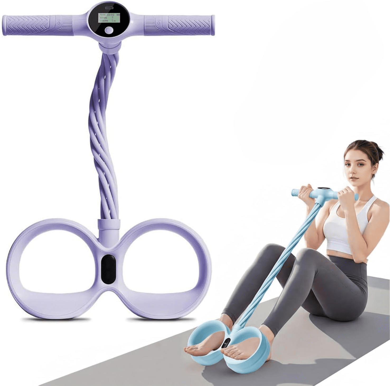 SMART FOOT PEDAL RESISTANCE BAND, SIX-TUBE DESIGN, with DIGITAL COUNTER ...
