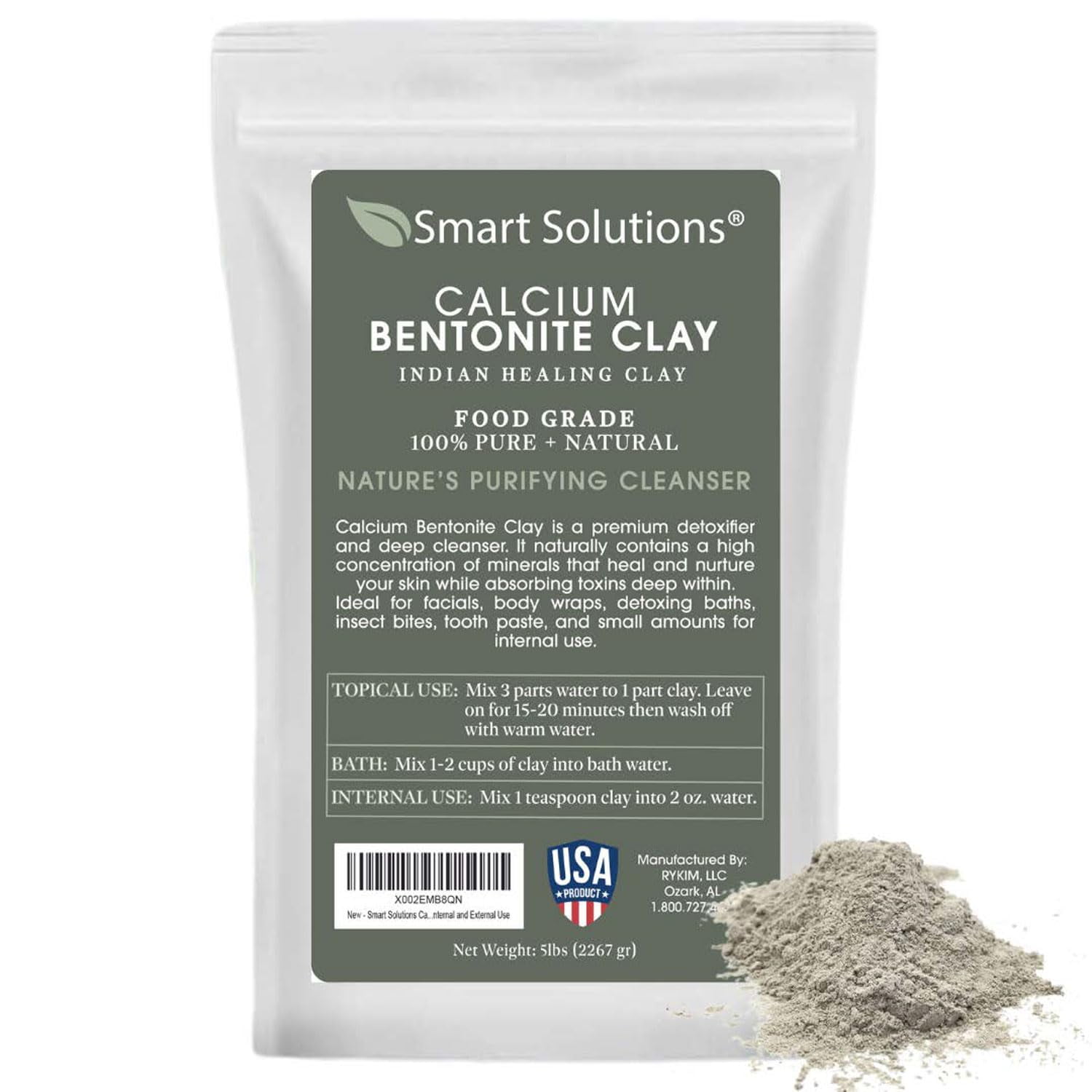 SMART SOLUTIONS Calcium Bentonite IFF17 Clay Food Grade, 5 lb Pure ...