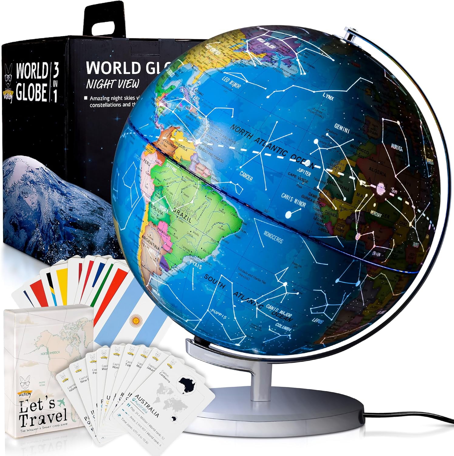 "SMART WALLABY Kids' Atlas 9"" Illuminated World Globe with Stand ...