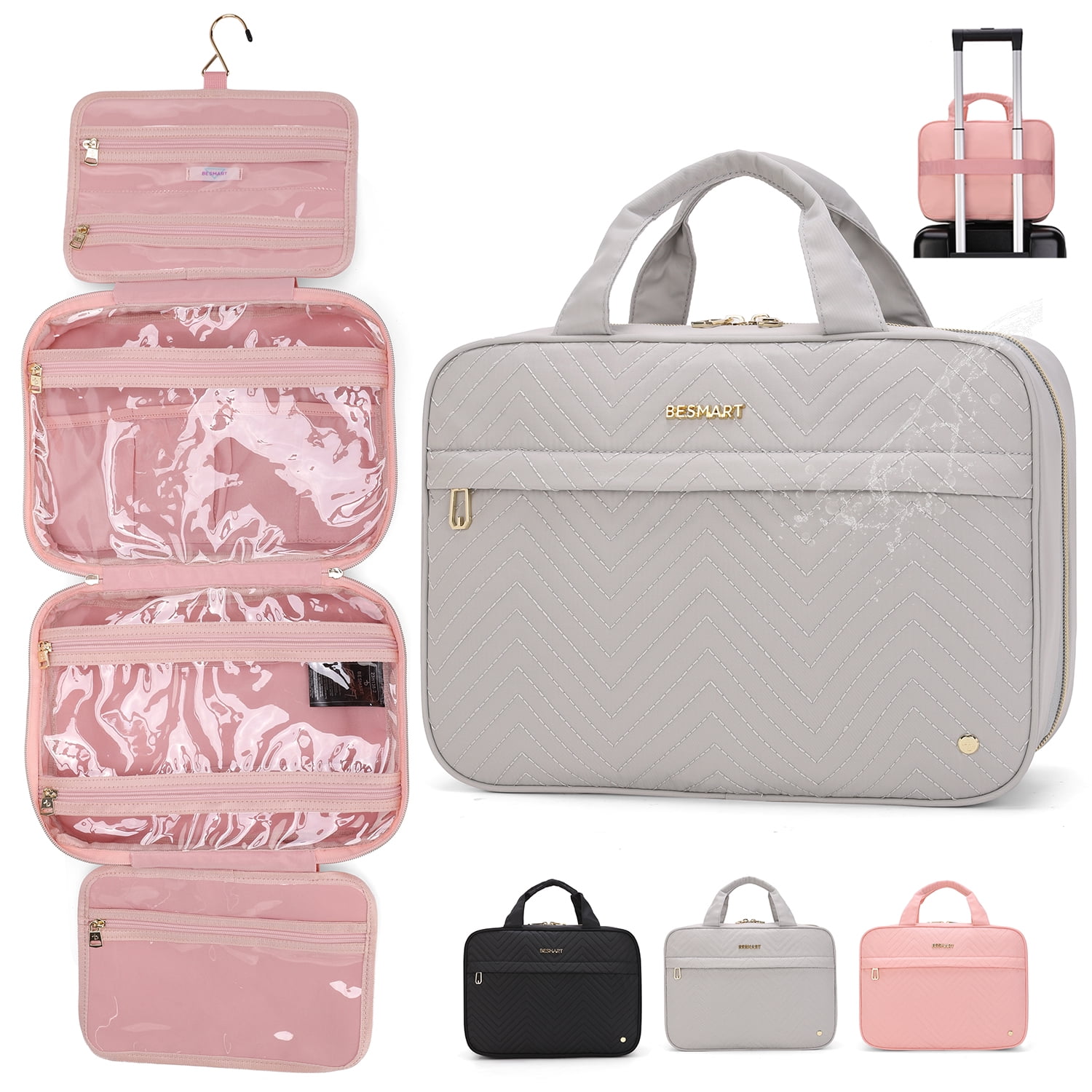 BE SMART Waterproof Hanging Toiletry Bag for Women, Large Capacity ...