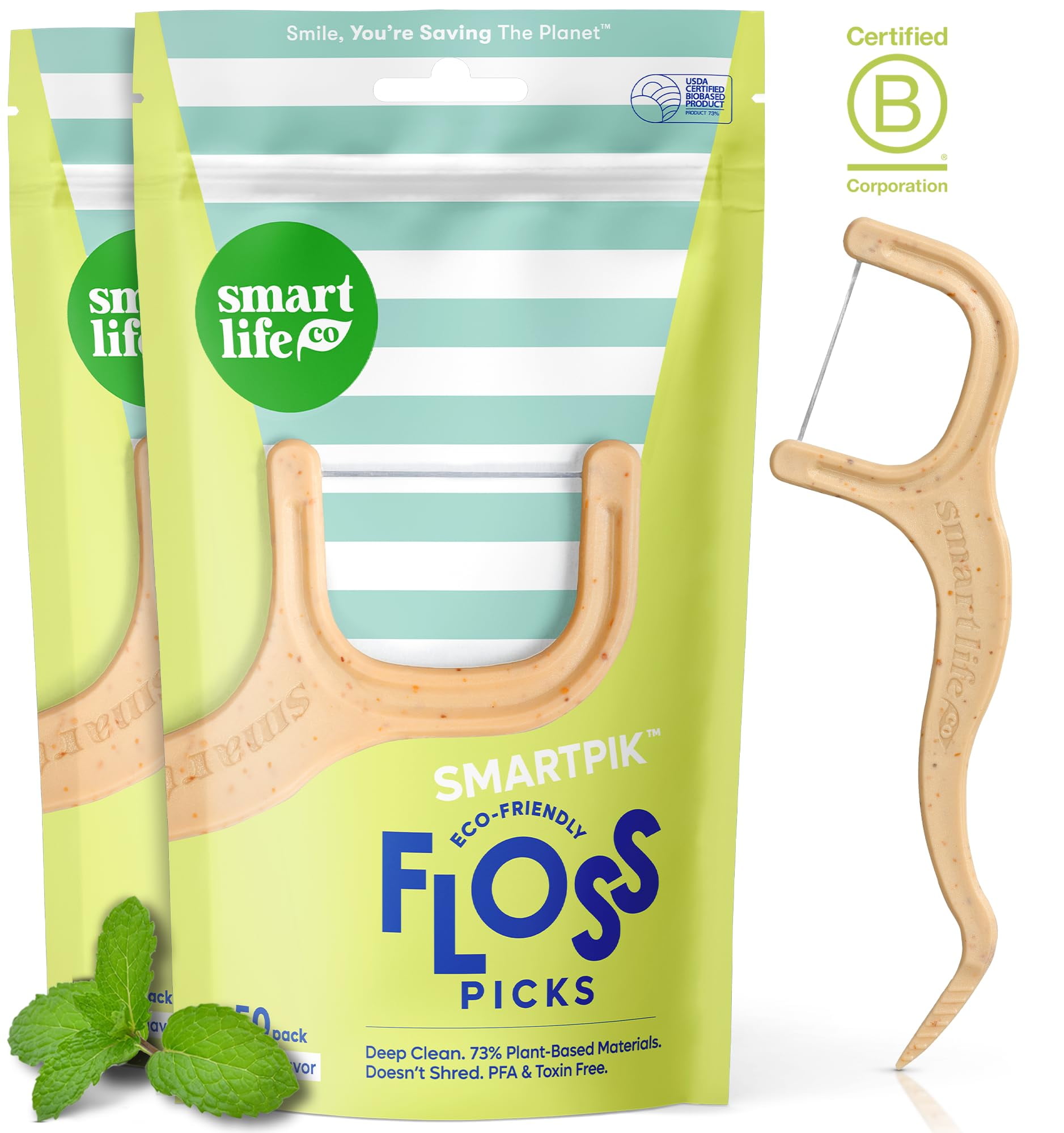 SmartLifeco Eco-Friendly Dental Floss Picks (100ct) - Flossers Made ...