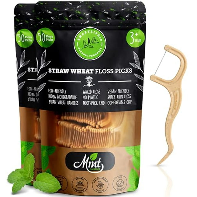 SMARTLIFECO Biodegradable Dental Floss Picks - Natural Plastic Free ...