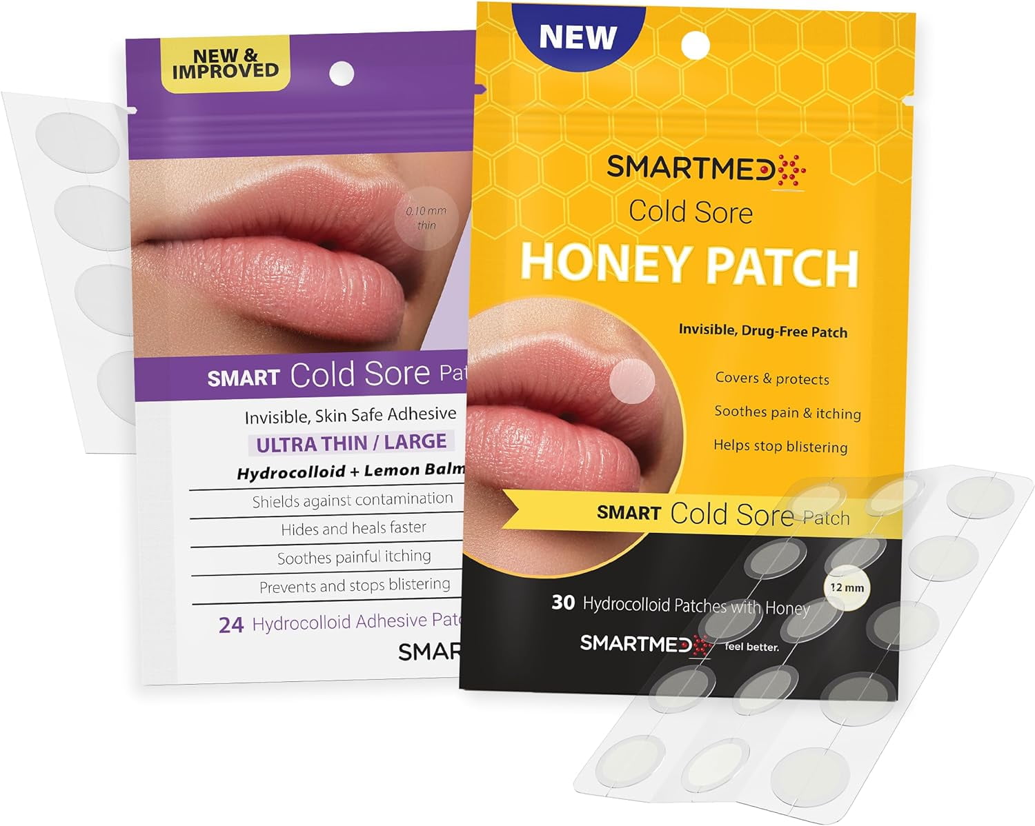 SMARTMED Cold Sore Treatment Patch Duo - Large Ultra Thin 15mm & Honey ...