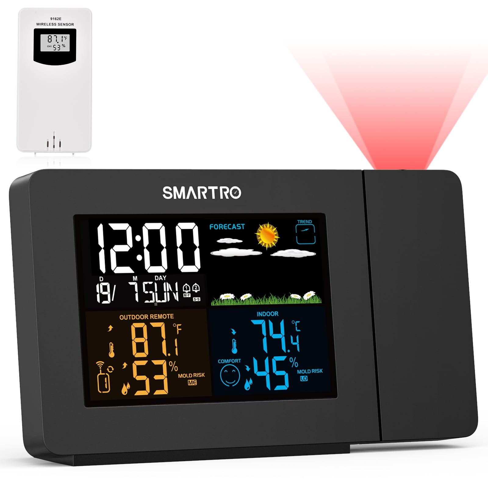 SMARTRO SC91 Projection Alarm Clock with Indoor/Outdoor Thermometer ...