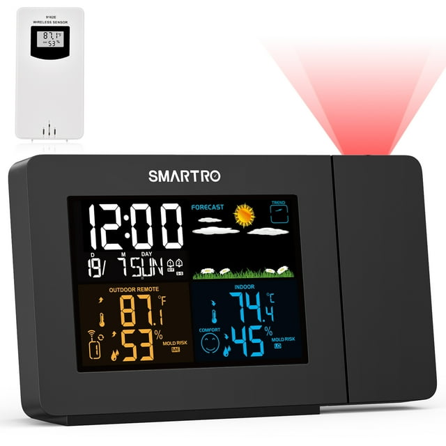 SMARTRO SC91 Projection Alarm Clock with Indoor/Outdoor Thermometer, Black - Walmart.com