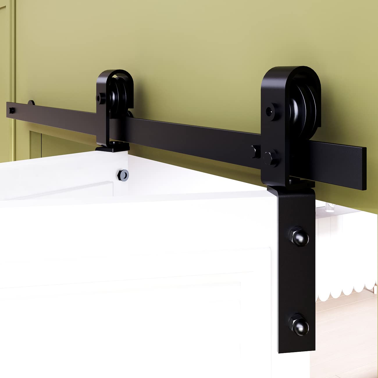 SMARTSMITH 38” Bi-Folding Barn Sliding Door Hardware J Mount t Track Kit, Upgraded Standard Size ...