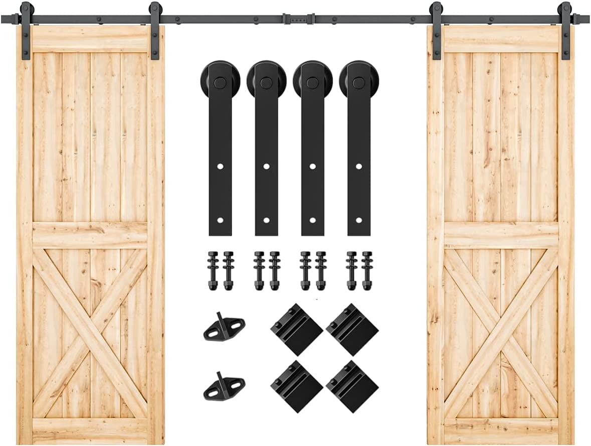 SMARTSTANDARD 10FT Double Barn Door Hardware Kit, Sliding Barn Door ...