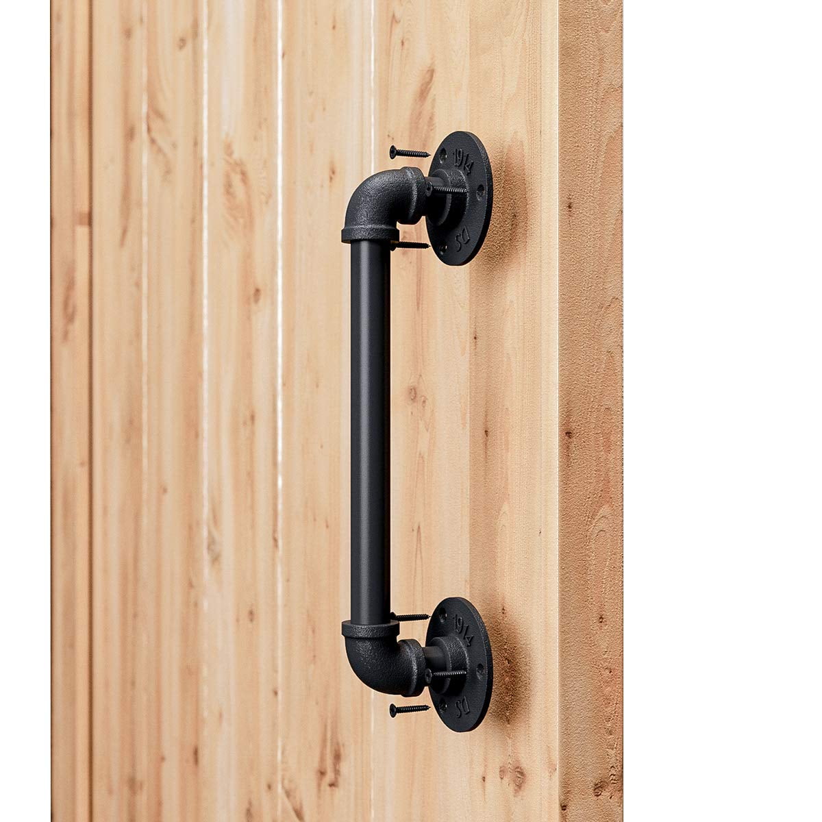 SMARTSTANDARD 11” Pipe Barn Door Handle, Black Rustic Industrial Grab ...