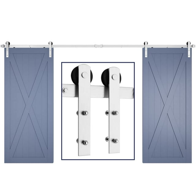 SMARTSTANDARD 12 Feet Brushed Nickel Sliding Barn Hardware -for Double ...