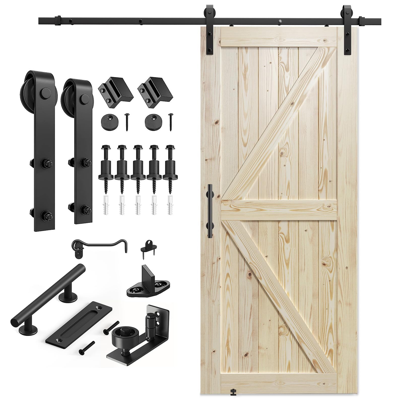 SMARTSTANDARD 30in x 80in Sliding Barn Door with 5ft Barn Door Hardware ...