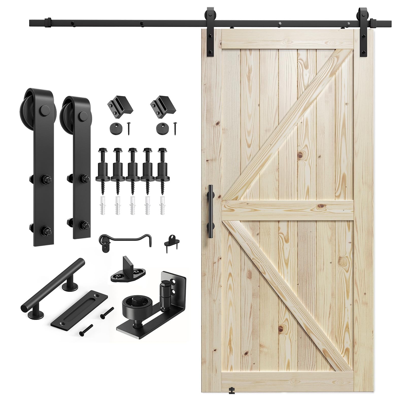 SMARTSTANDARD 42in x 80in Sliding Barn Door with 7ft Barn Door Hardware ...