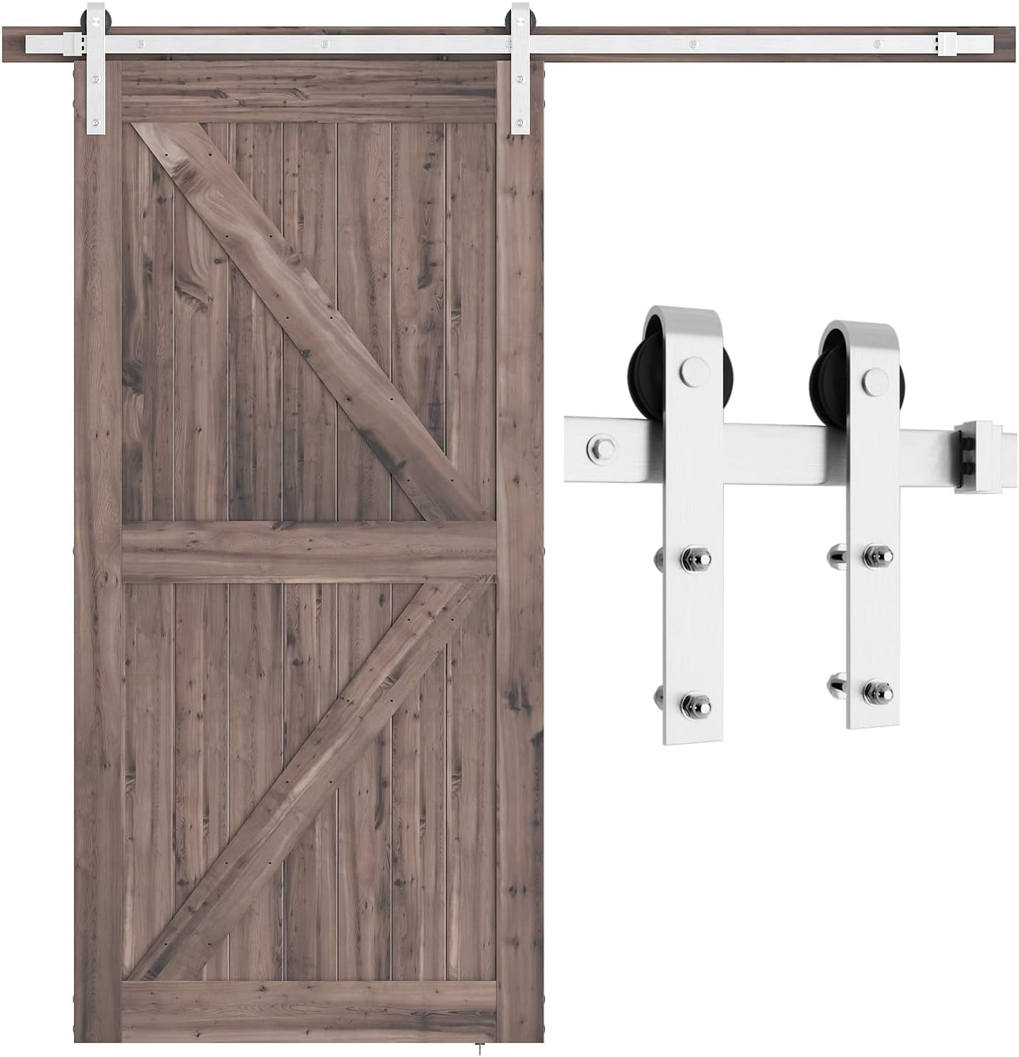 SMARTSTANDARD 7 Feet Brushed Nickel Barn Door Hardware Kit-Heavy Duty ...