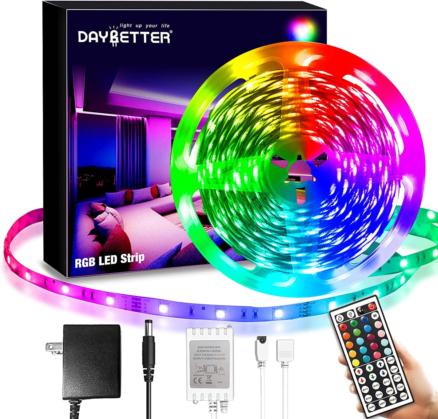 SMD 5050 Remote Control Led Strip Lights 20ft, RGB Color Changing Led ...